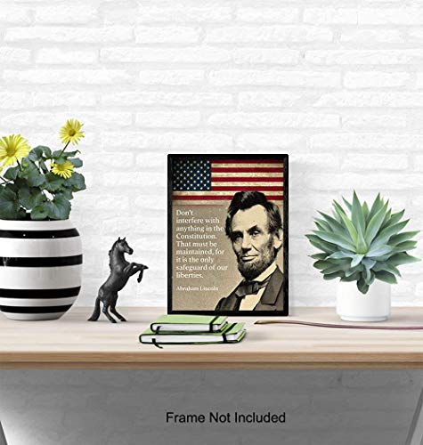 Abe Lincoln Quote, American Flag Art - 8x10 Patriotic Wall Decor for Home or Office - Unique Gift for Republicans, Conservatives, Democrats, Liberals Fans - UNFRAMED Constitution Art