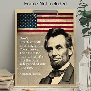 Abe Lincoln Quote, American Flag Art - 8x10 Patriotic Wall Decor for Home or Office - Unique Gift for Republicans, Conservatives, Democrats, Liberals Fans - UNFRAMED Constitution Art