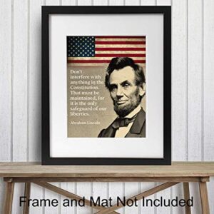 Abe Lincoln Quote, American Flag Art - 8x10 Patriotic Wall Decor for Home or Office - Unique Gift for Republicans, Conservatives, Democrats, Liberals Fans - UNFRAMED Constitution Art