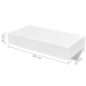 Festnight Pack of 2 MDF Floating Wall Display Shelf with Storage Drawer Wall Mounted Book DVD Storage Shelf for Living Room Home Office Decor 19" x 9.8" x 3.15" (W x D x H)