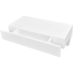 Festnight Pack of 2 MDF Floating Wall Display Shelf with Storage Drawer Wall Mounted Book DVD Storage Shelf for Living Room Home Office Decor 19" x 9.8" x 3.15" (W x D x H)