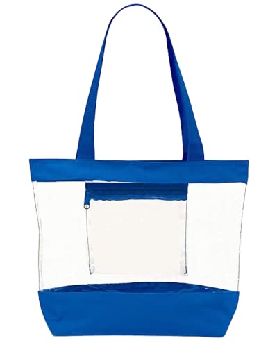 Clear Tote Bag With Zipper and Interior Pocket Clear Purse Medium Size (Blue)