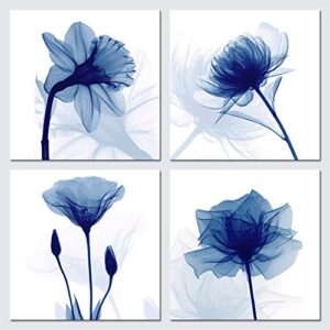 pyradecor blue flickering flower modern abstract paintings canvas wall art gallery wrapped grace floral pictures on canvas prints 4 panels artwork for living room bedroom office home decorations