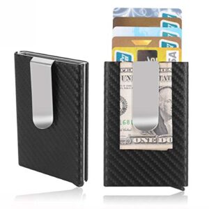 YWHBK Men Credit Card Holder, Metal Money Clip,Carbon Fiber Leather Slim Wallets for Men, Mens RFID Blocking Auto Pop up Front Pocket Small Card Case Wallet (black)