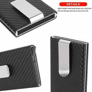 YWHBK Men Credit Card Holder, Metal Money Clip,Carbon Fiber Leather Slim Wallets for Men, Mens RFID Blocking Auto Pop up Front Pocket Small Card Case Wallet (black)