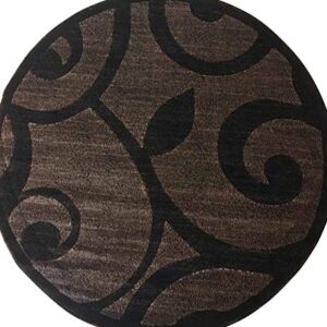 Modern Round Rug Brown & Black Americana Design 154 (5 Feet 3 Inch X 5 Feet 3 Inch Round)