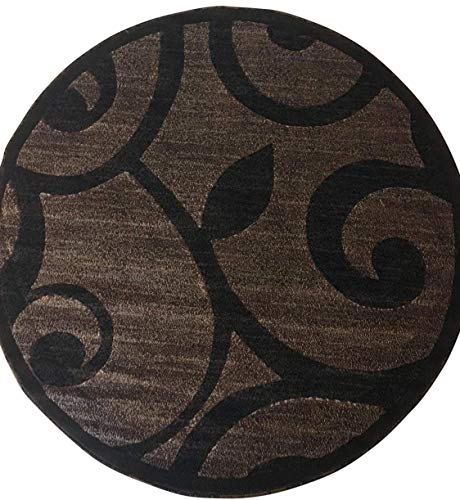 Modern Round Rug Brown & Black Americana Design 154 (5 Feet 3 Inch X 5 Feet 3 Inch Round)