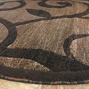 Modern Round Rug Brown & Black Americana Design 154 (5 Feet 3 Inch X 5 Feet 3 Inch Round)