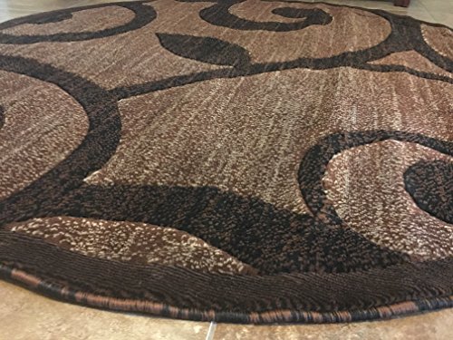 Modern Round Rug Brown & Black Americana Design 154 (5 Feet 3 Inch X 5 Feet 3 Inch Round)