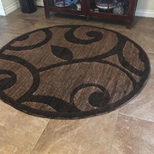 Modern Round Rug Brown & Black Americana Design 154 (5 Feet 3 Inch X 5 Feet 3 Inch Round)