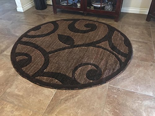 Modern Round Rug Brown & Black Americana Design 154 (5 Feet 3 Inch X 5 Feet 3 Inch Round)