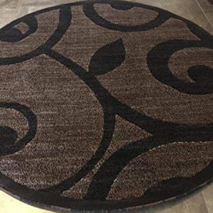 Modern Round Rug Brown & Black Americana Design 154 (5 Feet 3 Inch X 5 Feet 3 Inch Round)