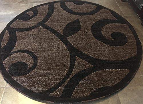 Modern Round Rug Brown & Black Americana Design 154 (5 Feet 3 Inch X 5 Feet 3 Inch Round)