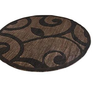 Modern Round Rug Brown & Black Americana Design 154 (5 Feet 3 Inch X 5 Feet 3 Inch Round)