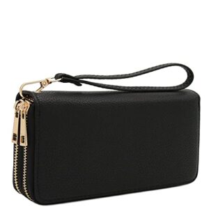 double zip around wristlet wallet (black)