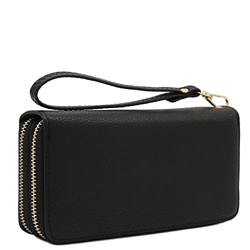 Double Zip Around Wristlet Wallet (Black)