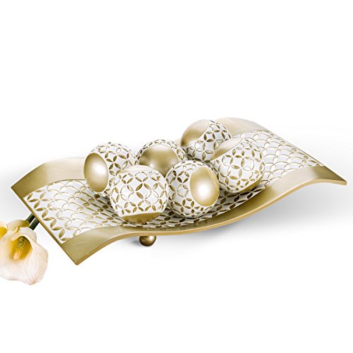 Creative Scents Schonwerk Diamond Lattice Decorative Table Decorations, Centerpieces for Dining/Living Room Table Decor Dish - Best Wedding/Birthday Gift (Gold & White)