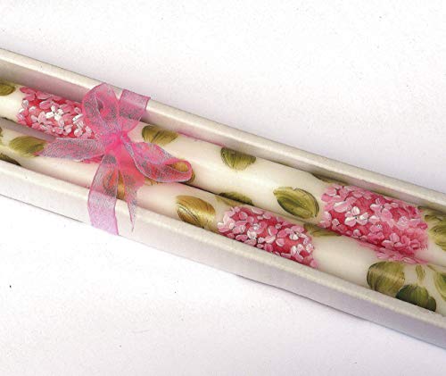 Decorative Dripless Romantic Hand Painted Pink Hydrangea Flower Taper Candles Shabby Chic Floral Decor Home Accents