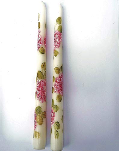 Decorative Dripless Romantic Hand Painted Pink Hydrangea Flower Taper Candles Shabby Chic Floral Decor Home Accents