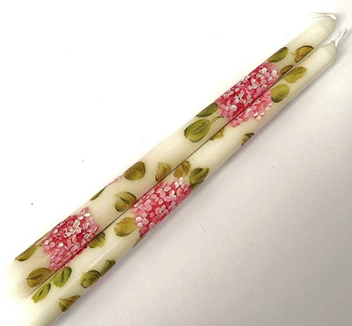 Decorative Dripless Romantic Hand Painted Pink Hydrangea Flower Taper Candles Shabby Chic Floral Decor Home Accents