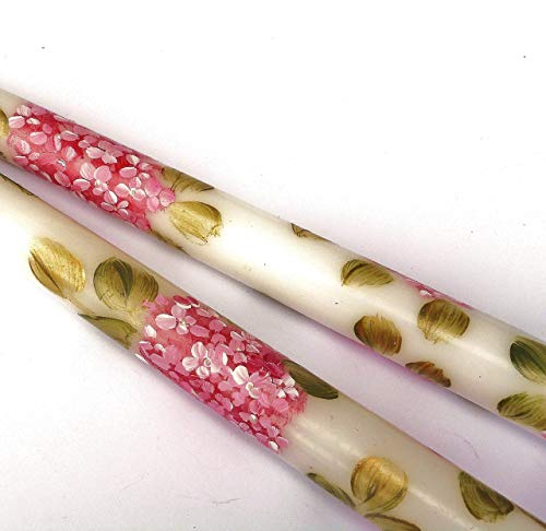 Decorative Dripless Romantic Hand Painted Pink Hydrangea Flower Taper Candles Shabby Chic Floral Decor Home Accents