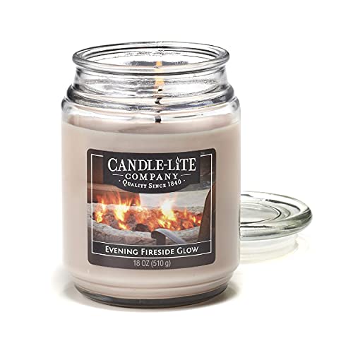 CANDLE-LITE Scented Evening Fireside Glow Fragrance, One 18 oz. Single-Wick Aromatherapy Candle with 110 Hours of Burn Time, Off-White Color, Jar