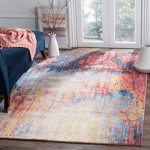 SAFAVIEH Bristol Collection 6' x 9' Blue / Rust BTL354F Boho Modern Abstract Area Rug