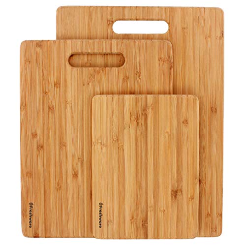 Bamboo Cutting Boards for Kitchen [Set of 3] Wood Cutting Board for Chopping Meat, Vegetables, Fruits, Cheese, Knife Friendly Serving Tray with Handles