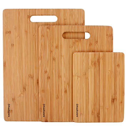 Bamboo Cutting Boards for Kitchen [Set of 3] Wood Cutting Board for Chopping Meat, Vegetables, Fruits, Cheese, Knife Friendly Serving Tray with Handles