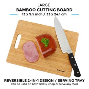 Bamboo Cutting Boards for Kitchen [Set of 3] Wood Cutting Board for Chopping Meat, Vegetables, Fruits, Cheese, Knife Friendly Serving Tray with Handles