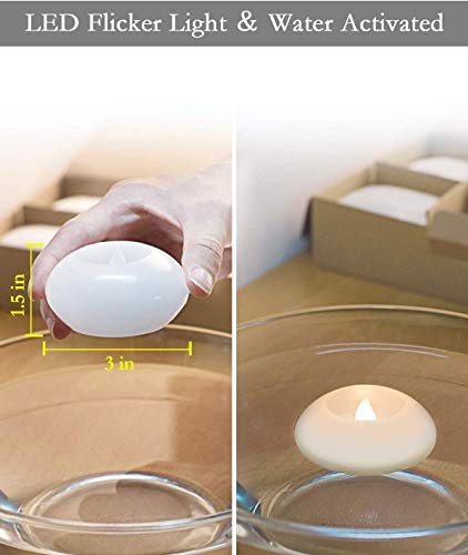 Homemory 3 Inch Flameless Floating Candles, 100 Hour, White Wax, Battery Flickering Waterproof Tealights - Wedding Centerpiece, Engagement, Dinner Parties, Beach Parties, Home Decor, Set of 12