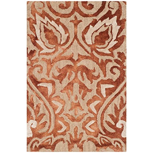 SAFAVIEH Dip Dye Collection 2' x 3' Copper / Beige DDY511Q Handmade Damask Premium Wool & Silk Accent Rug