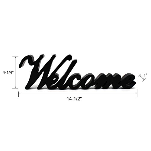 CVHOMEDECO. Matt Black Wooden Words Sign Free Standing Welcome Desk/Table/Shelf/Home Wall/Office Decoration Art, 14-1/2 x 4-1/4 x 1 Inch