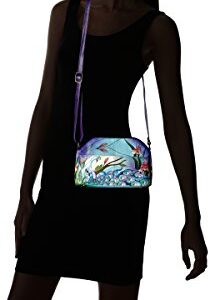 Anna by Anuschka Women's Genuine Leather Medium Multi-Compartment Crossbody | Hand Painted Original Artwork | Midnight Peacock