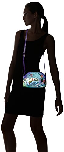 Anna by Anuschka Women's Genuine Leather Medium Multi-Compartment Crossbody | Hand Painted Original Artwork | Midnight Peacock