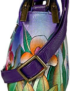 Anna by Anuschka Women's Genuine Leather Medium Multi-Compartment Crossbody | Hand Painted Original Artwork | Midnight Peacock