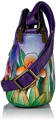 Anna by Anuschka Women's Genuine Leather Medium Multi-Compartment Crossbody | Hand Painted Original Artwork | Midnight Peacock