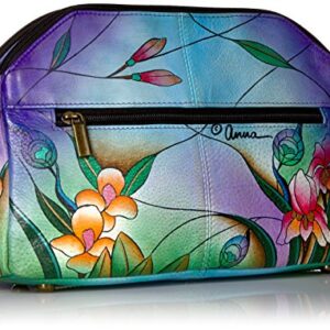 Anna by Anuschka Women's Genuine Leather Medium Multi-Compartment Crossbody | Hand Painted Original Artwork | Midnight Peacock