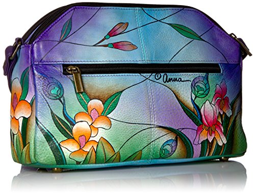 Anna by Anuschka Women's Genuine Leather Medium Multi-Compartment Crossbody | Hand Painted Original Artwork | Midnight Peacock