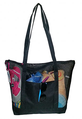 Mesh Beach Tote Bag Black - Good for the Beach - 18 in X 18 in X 5.5 In