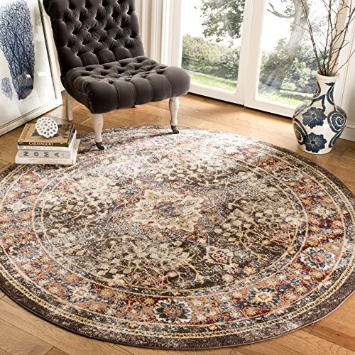 SAFAVIEH Bijar Collection 6'7" Round Brown / Rust BIJ652D Traditional Oriental Distressed Non-Shedding Dining Room Entryway Foyer Living Room Bedroom Area Rug