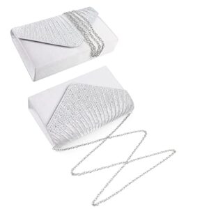 Jubileens Ladies Large Evening Satin Bridal Diamante Ladies Clutch Bag Party Prom Envelope (Silver) Small