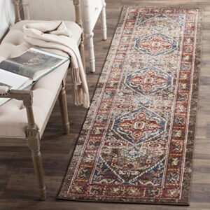 safavieh bijar collection 2’3″ x 10′ brown / royal bij621c traditional oriental distressed non-shedding living room entryway foyer hallway bedroom runner rug