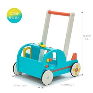 Blue Aircraft Wooden Baby Push Walker - 2-in-1 Toddler Push & Pull Toys Learning Walker Stroller Walker with Wheels for Baby Girls Boys 1-3 Years Old