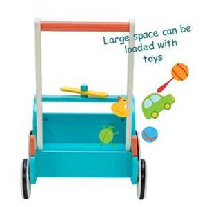 Blue Aircraft Wooden Baby Push Walker - 2-in-1 Toddler Push & Pull Toys Learning Walker Stroller Walker with Wheels for Baby Girls Boys 1-3 Years Old