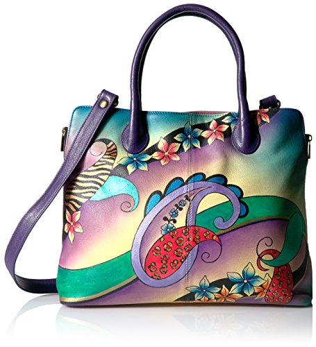 Anna by Anuschka Women's Genuine Leather Large Expandable Tote | Hand Painted Original Artwork | Paisley Collage Eggplant