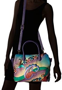 Anna by Anuschka Women's Genuine Leather Large Expandable Tote | Hand Painted Original Artwork | Paisley Collage Eggplant