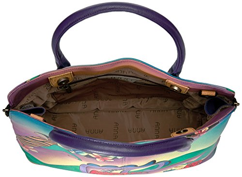 Anna by Anuschka Women's Genuine Leather Large Expandable Tote | Hand Painted Original Artwork | Paisley Collage Eggplant