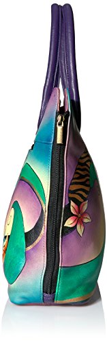 Anna by Anuschka Women's Genuine Leather Large Expandable Tote | Hand Painted Original Artwork | Paisley Collage Eggplant