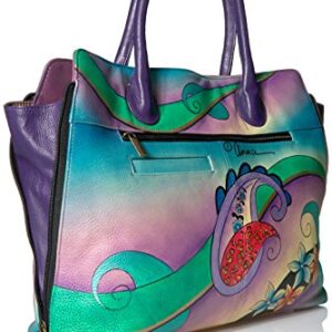 Anna by Anuschka Women's Genuine Leather Large Expandable Tote | Hand Painted Original Artwork | Paisley Collage Eggplant